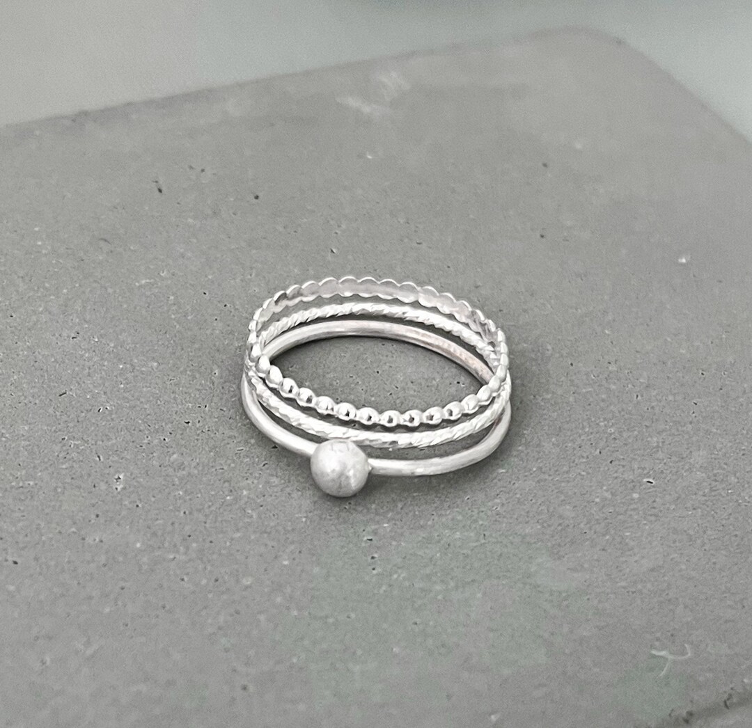 Set of Three Stacking Rings, Dotty Ring, Sterling Silver Ring, Dainty ...