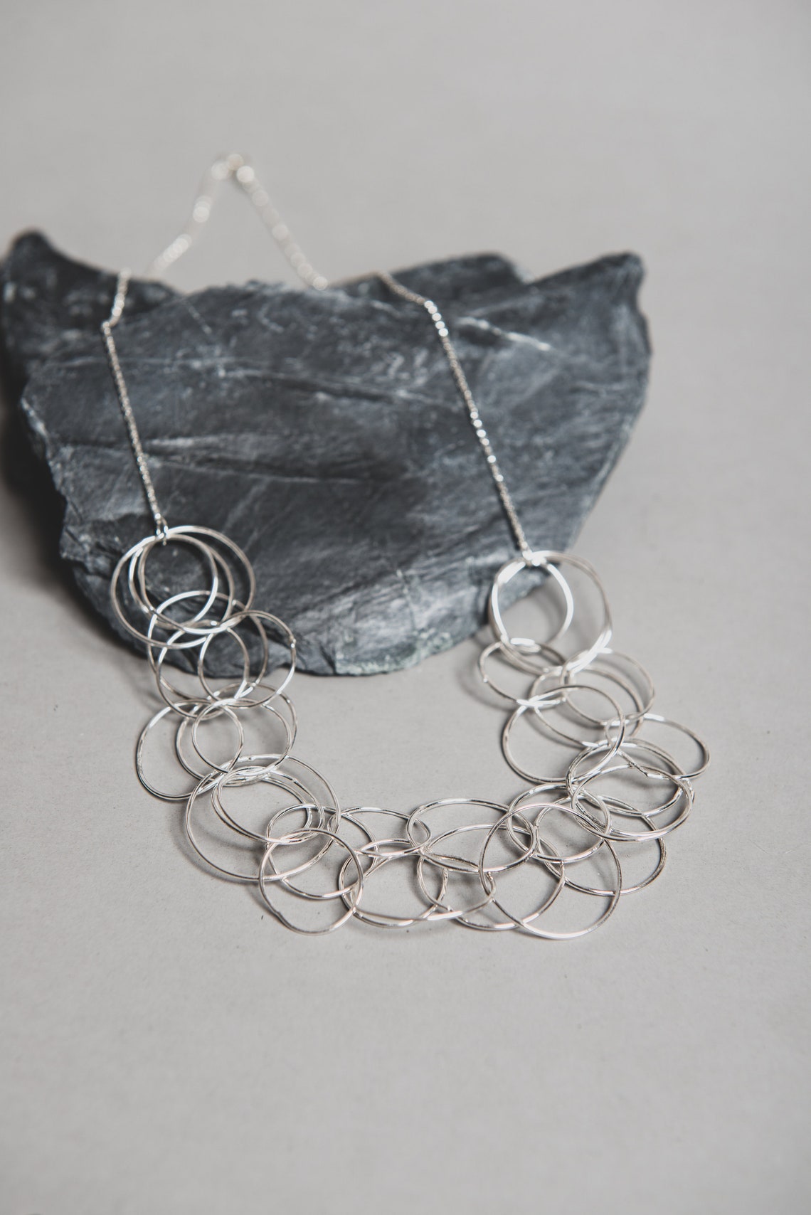 Multi-layered Chain Necklace, Organic Circle Chain, Freeform Charms ...