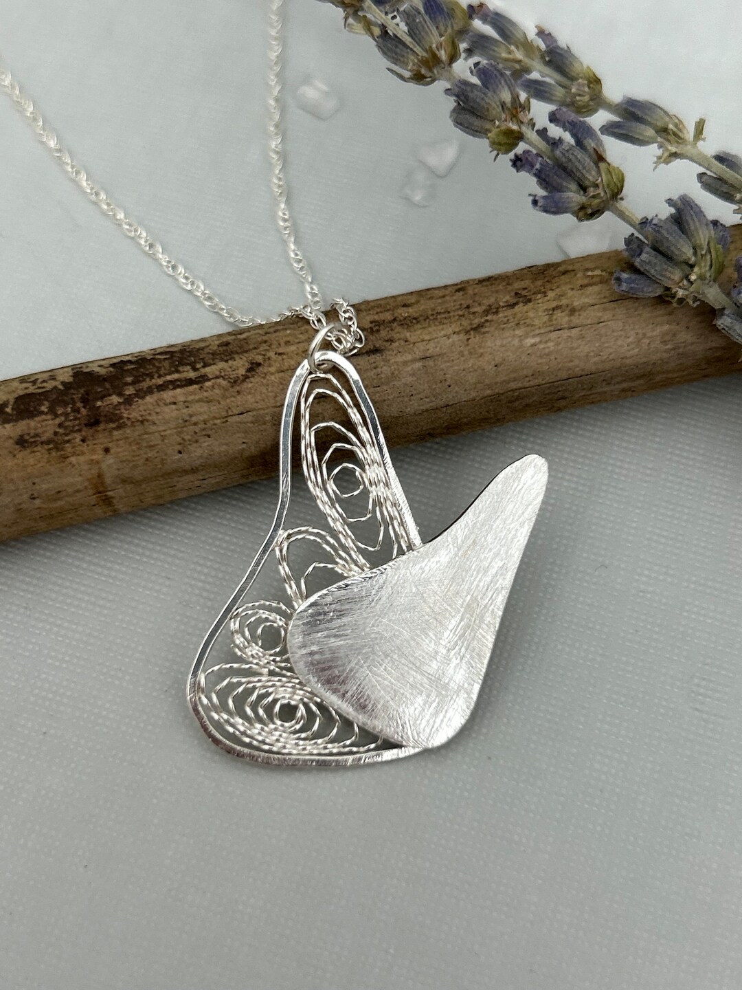 Silver Filigree Butterfly Necklace, Wing Charm, Filigree Pendant, Matte ...