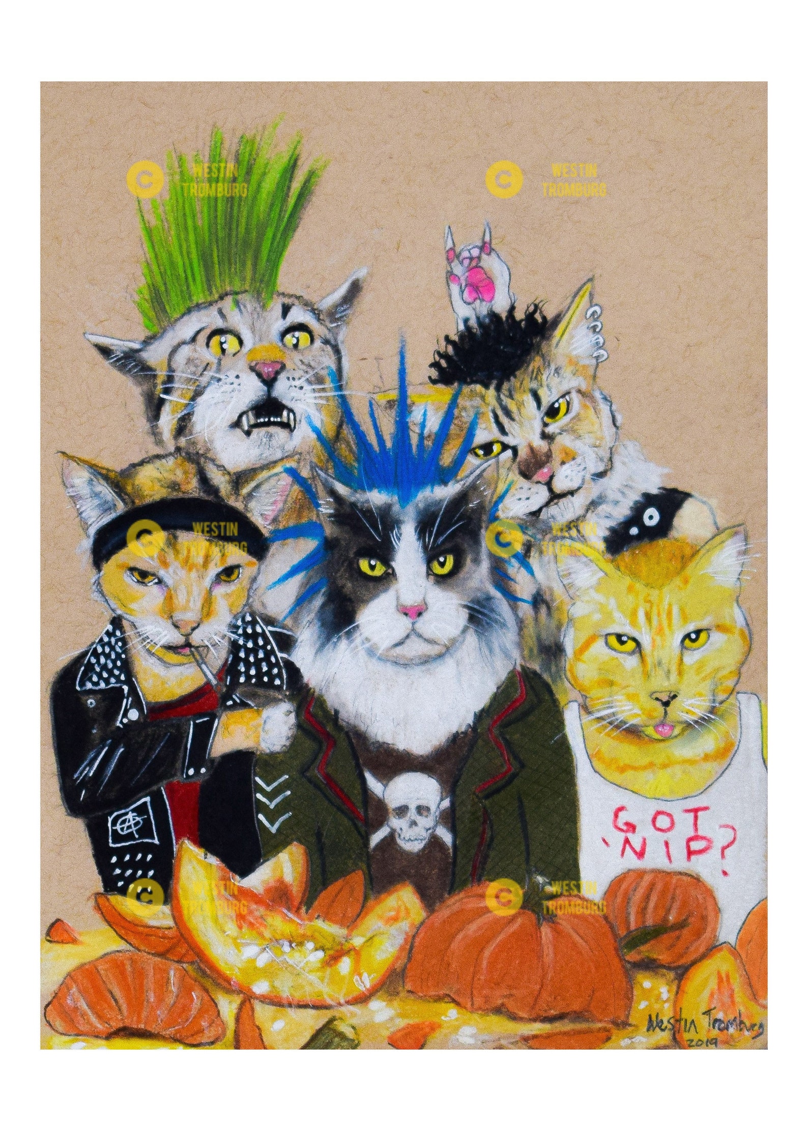 Smashing Punk-kittens A 5x7 Giclee Print by Artist Westin Hart Tromburg ...