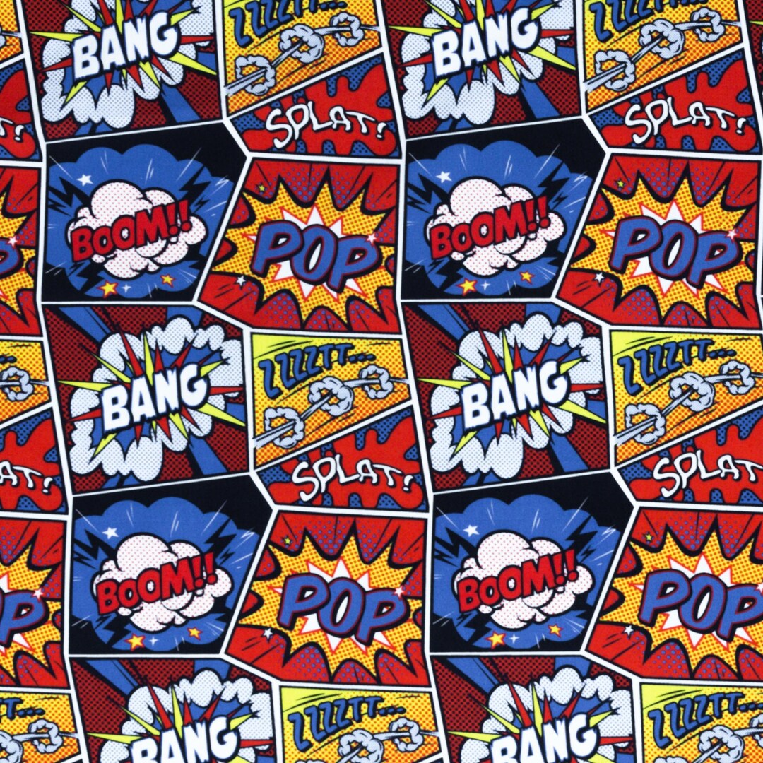Baumwollstoff Comic Pop Art Meterware – Boom Bang & bunte Comic‑Motive ...