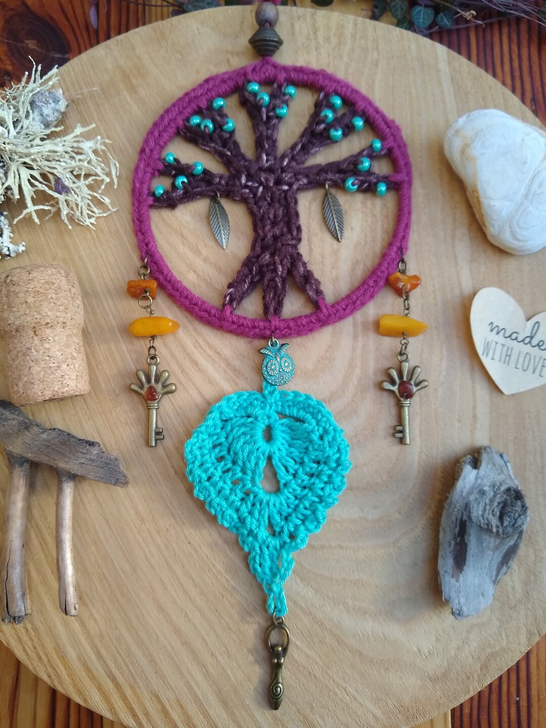 Tree of Life Crochet With Amber, Nature Wall Decor, Fairy Wood Wall Art ...