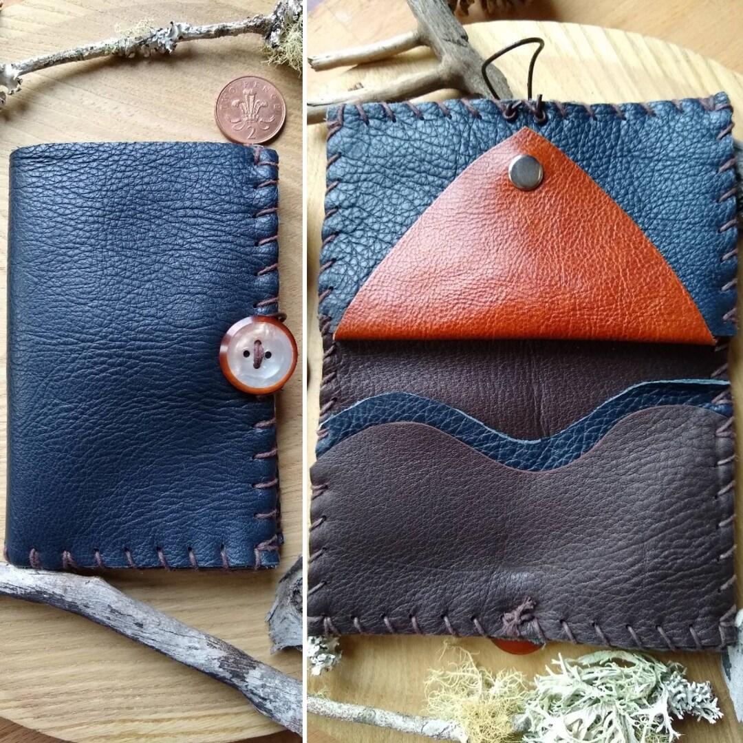 Reclaimed Genuine Leather Patchwork Wallet, Rustic Boho Organic Hemp ...