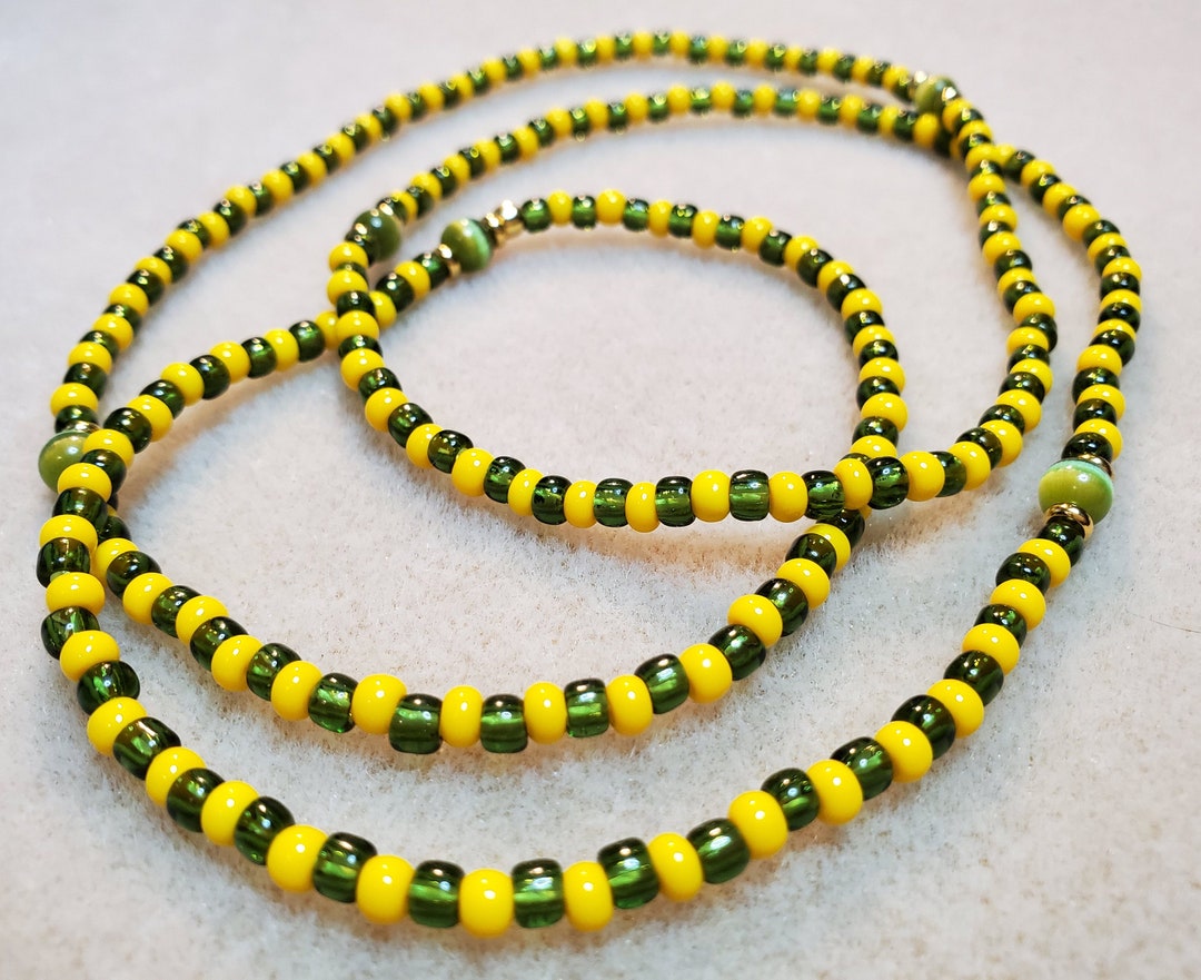 Handmade Orula Ileke: Green & Yellow Seed Bead Necklace - Etsy