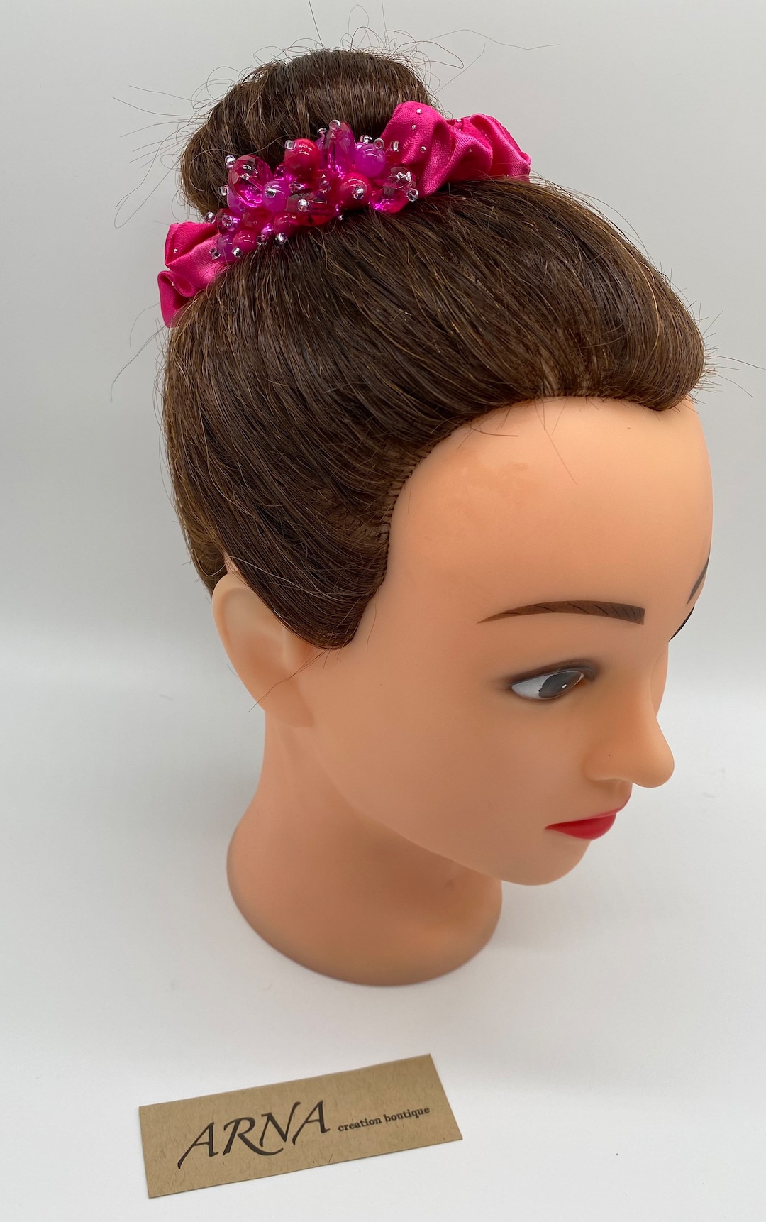 Satin Hair Scrunchie . Beads Scrunchie. Fuchsia Hair Decoration. Dance ...