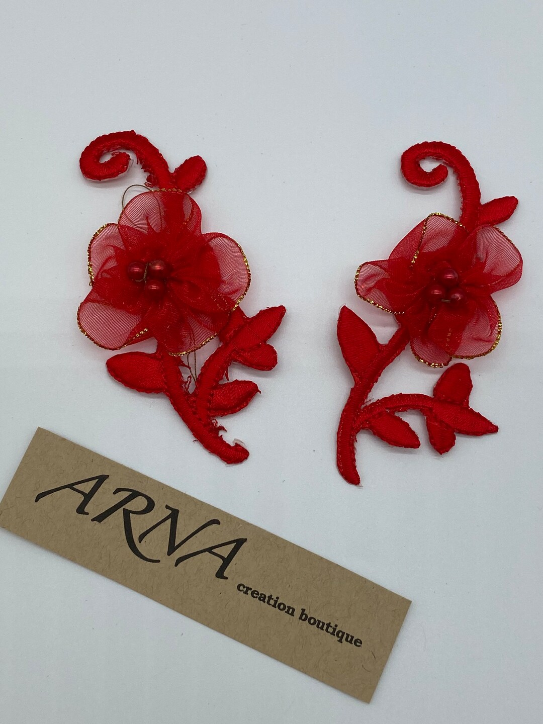 Pair of Red Embroidered Flower Iron-on Applique. Applique for Garments ...