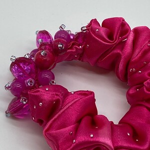 Fuchsia Scrunchie, Satin Scrunchie. Beads for Hair. Hair Beads. Hair ...