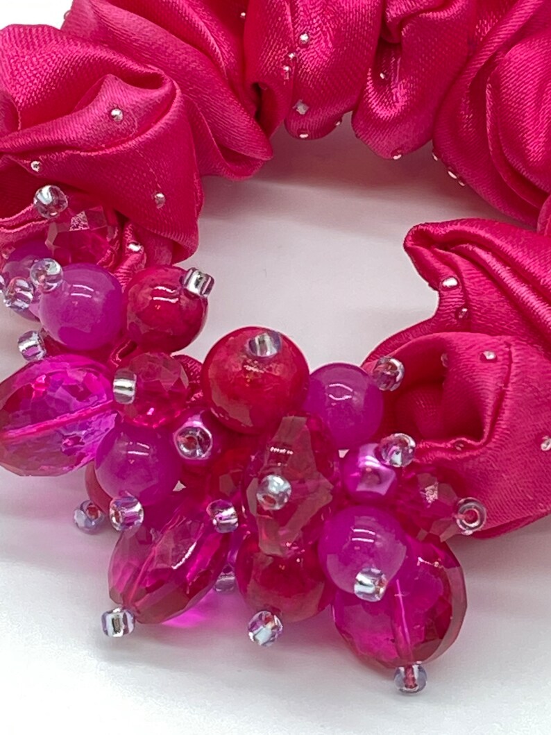 Fuchsia Scrunchie Satin Scrunchie. Beads for Hair. Hair - Etsy