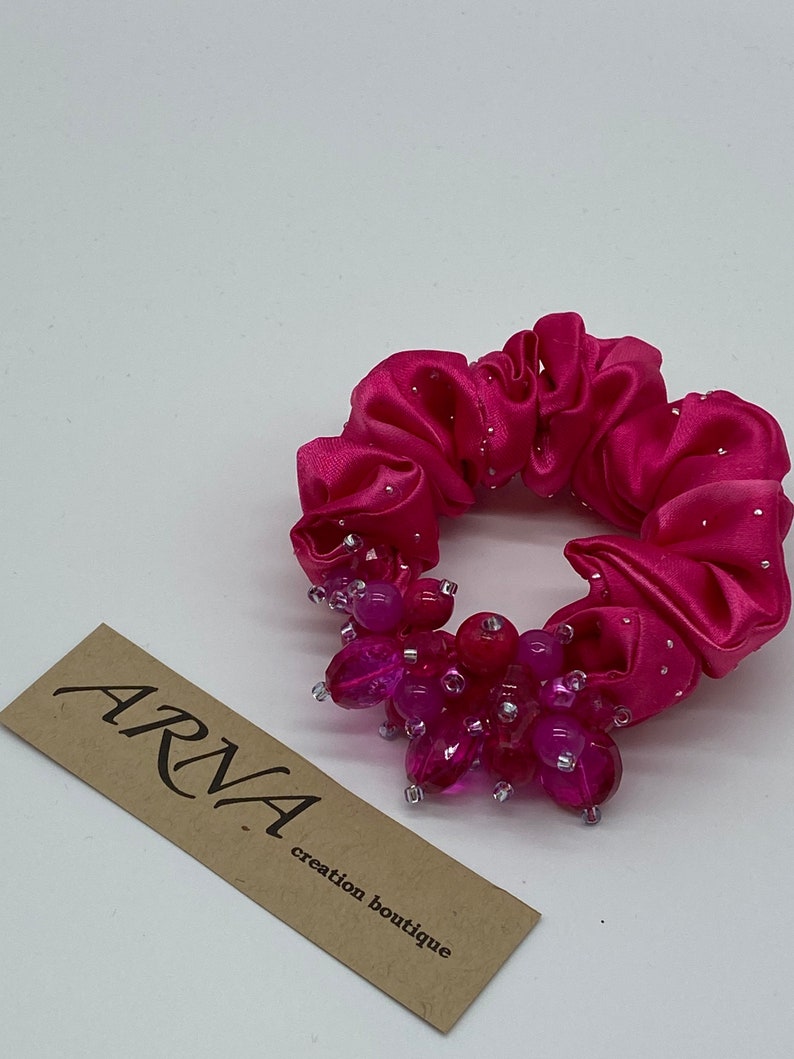 Fuchsia Scrunchie Satin Scrunchie. Beads for Hair. Hair - Etsy