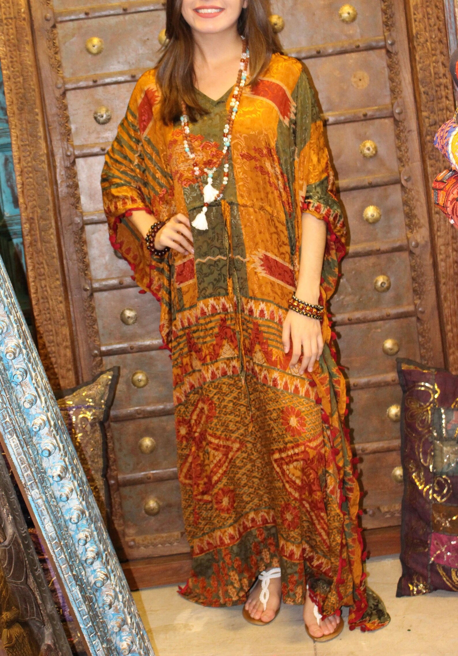 Womens Maxi Caftan Dress Loose Summer Dress Green Printed - Etsy