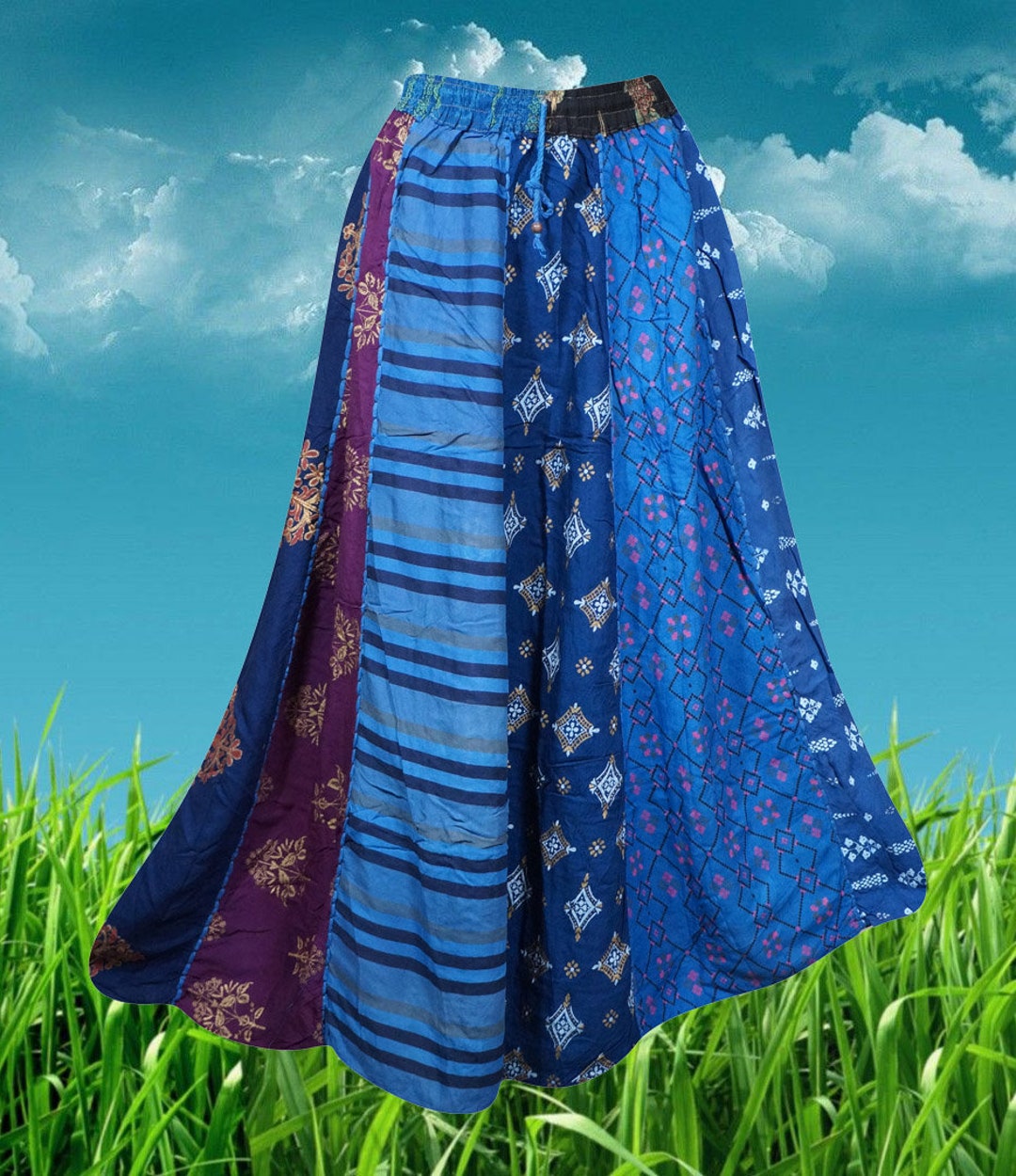 Womens Renaissance Dori Long Skirt Fall Festive Blue Floral - Etsy