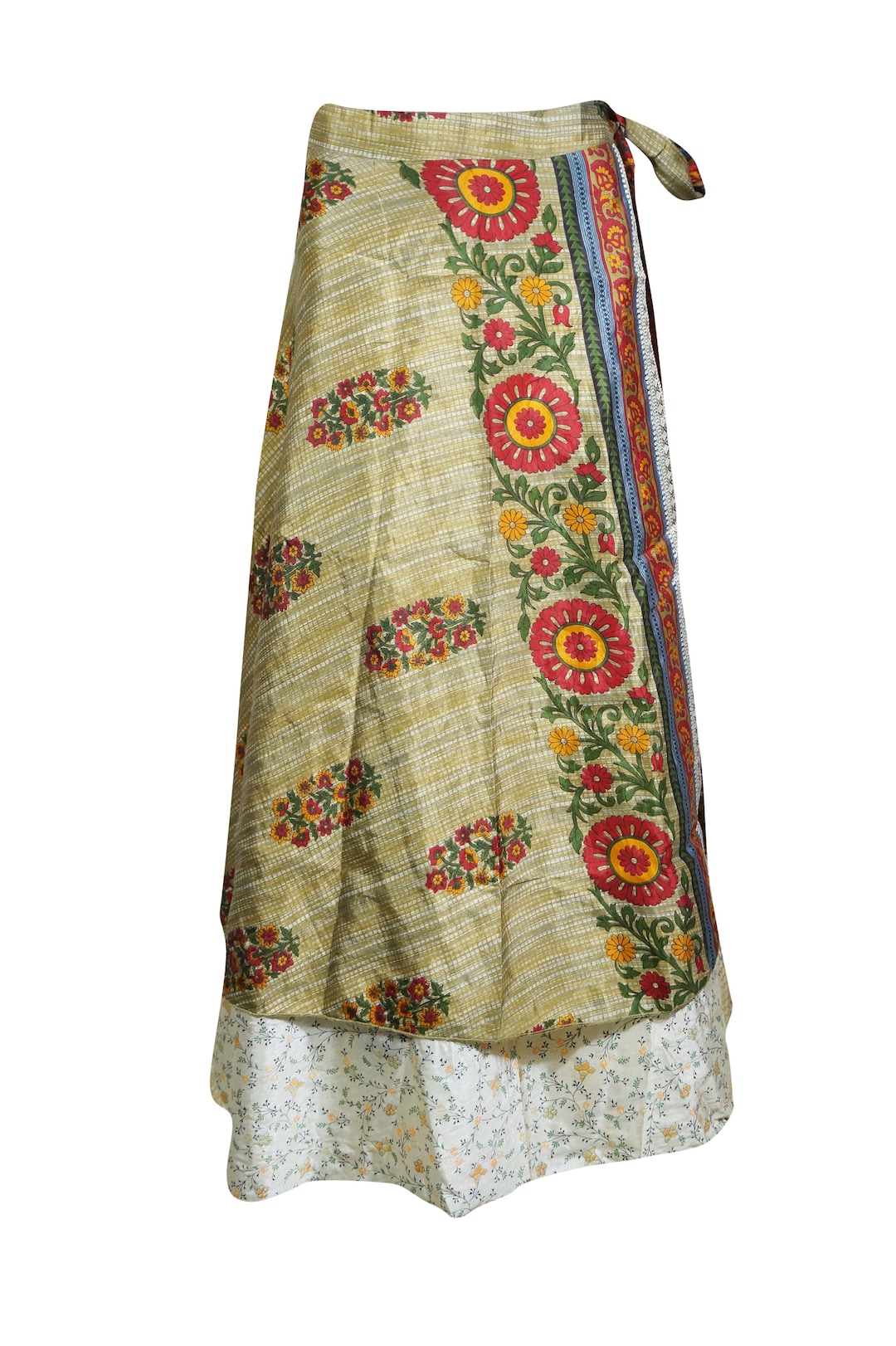 Womens Fall Wrap Skirt, Beige Silk Wrap Around Skirts, Beach Sari Skirt ...