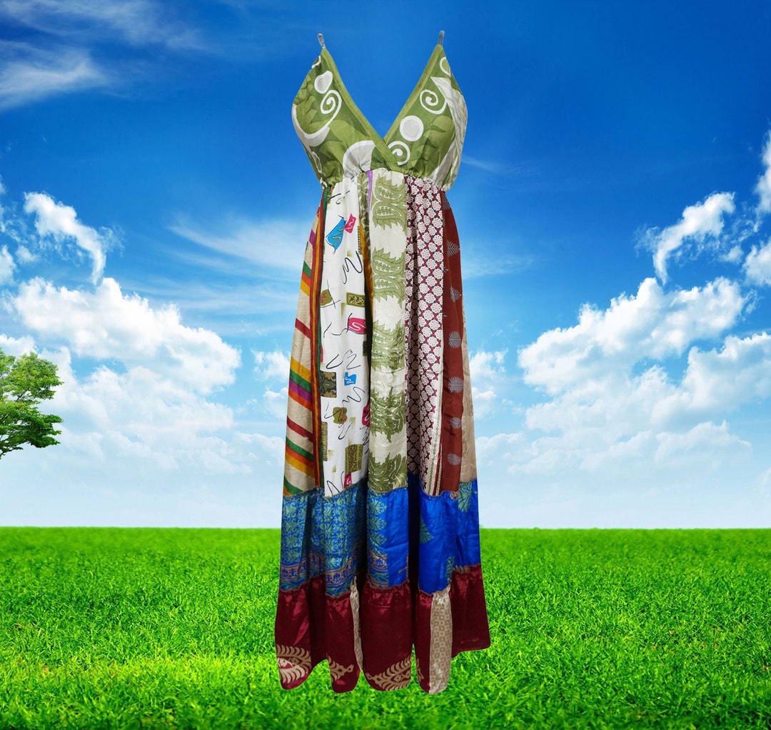 Womens Recycle Silk Strap Dresses Fall Maxi Dress Beach - Etsy