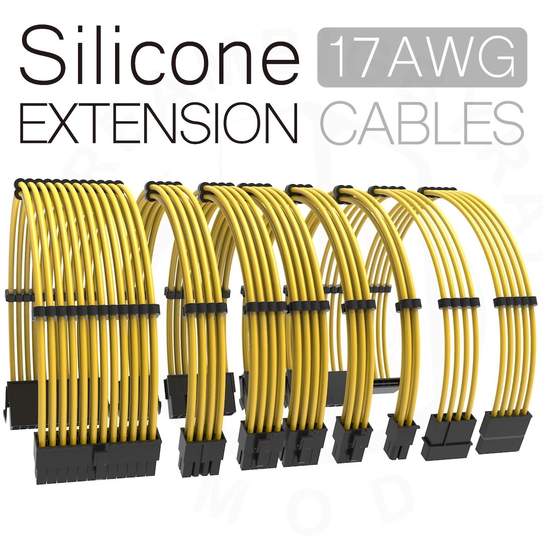 Yellow Silicone Pc Psu Extension Kits 30cm Atx Gpu Pcie - Etsy