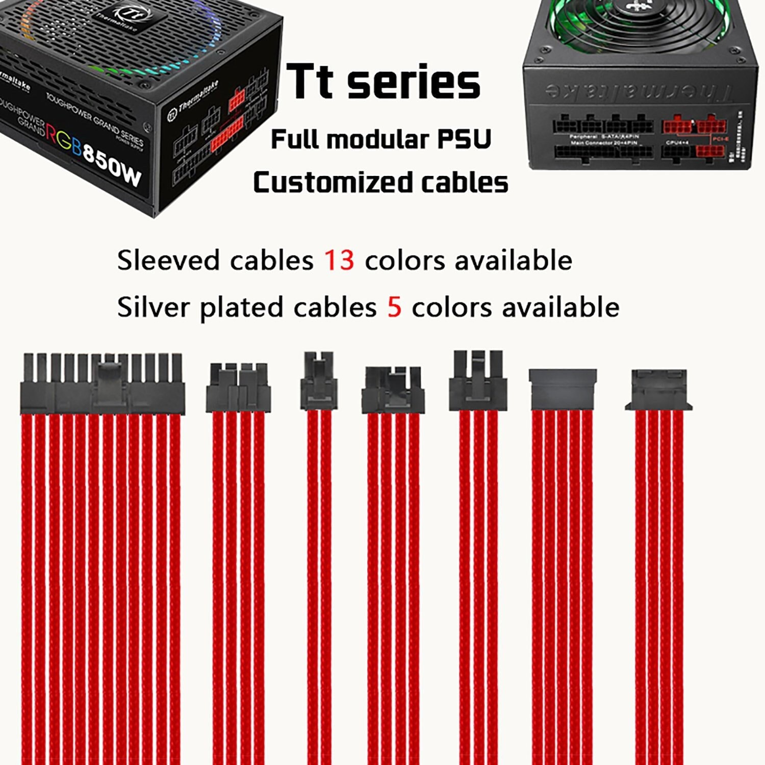 TT Thermaltake Full Modular Psu Customized Cables Sleeved Silver Plated ...
