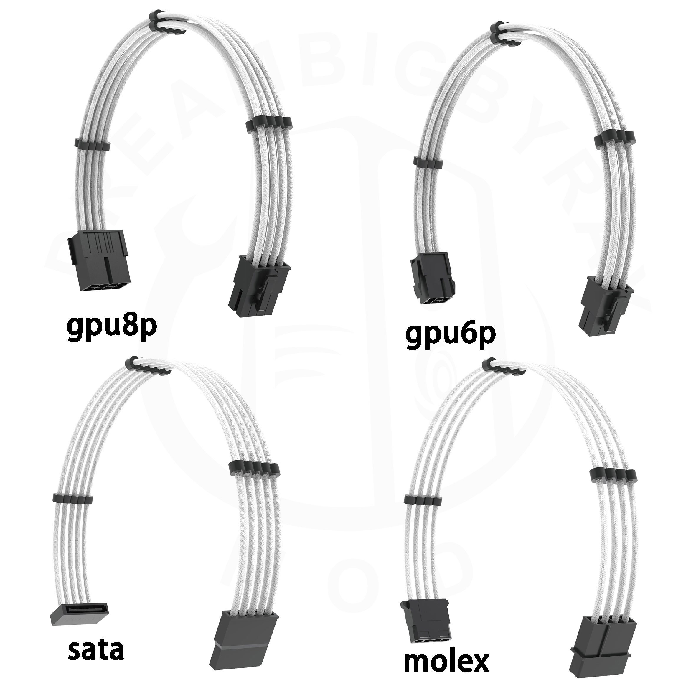 White Color Sleeved PC Psu Extension Cable Cpu Gpu Sata Extension Cords ...