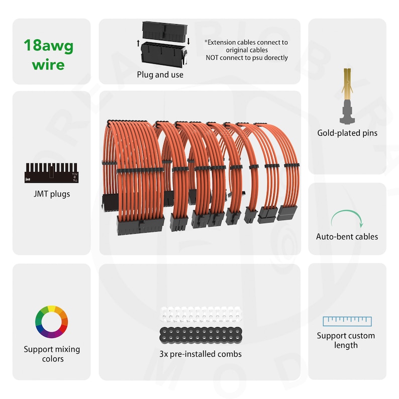 Customized Orange 30cm Sleeved Pc Psu Extension Cable 30cm Gpu Cpu Sata ...