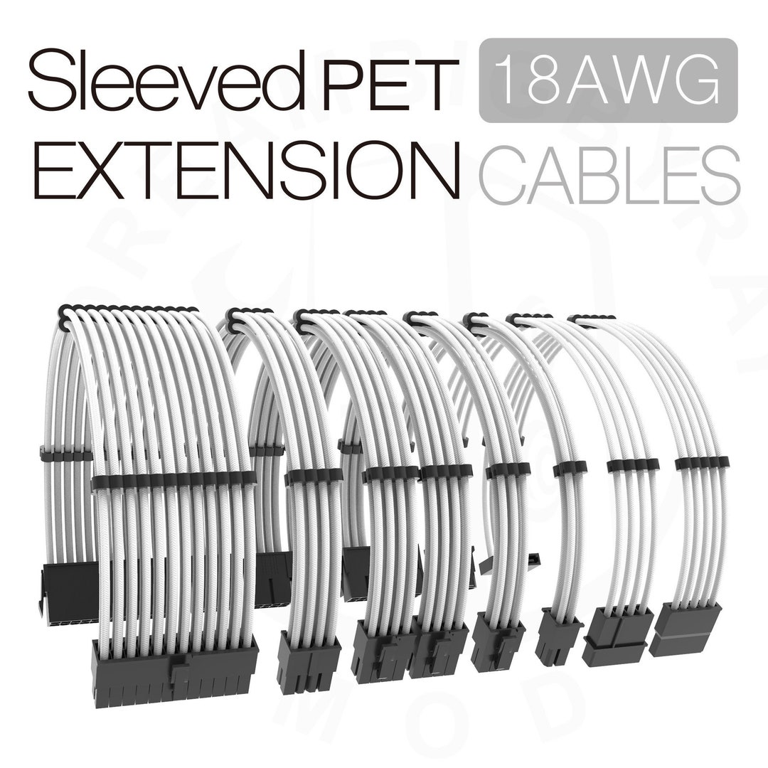 White Color Sleeved PC Psu Extension Cable Cpu Gpu Sata Extension Cords ...