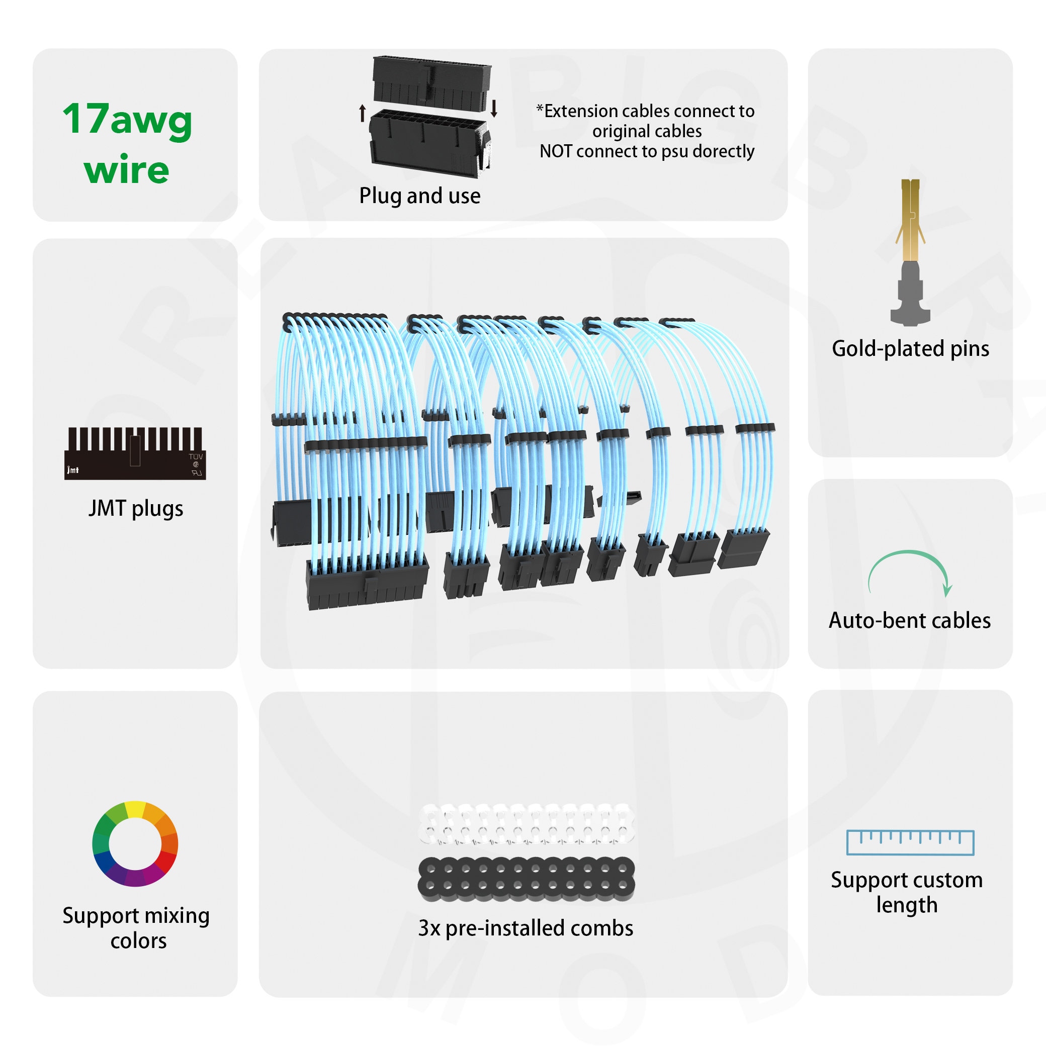 Clear Blue Unsleeved Pc Psu Extension Cable Cords Motherboard - Etsy