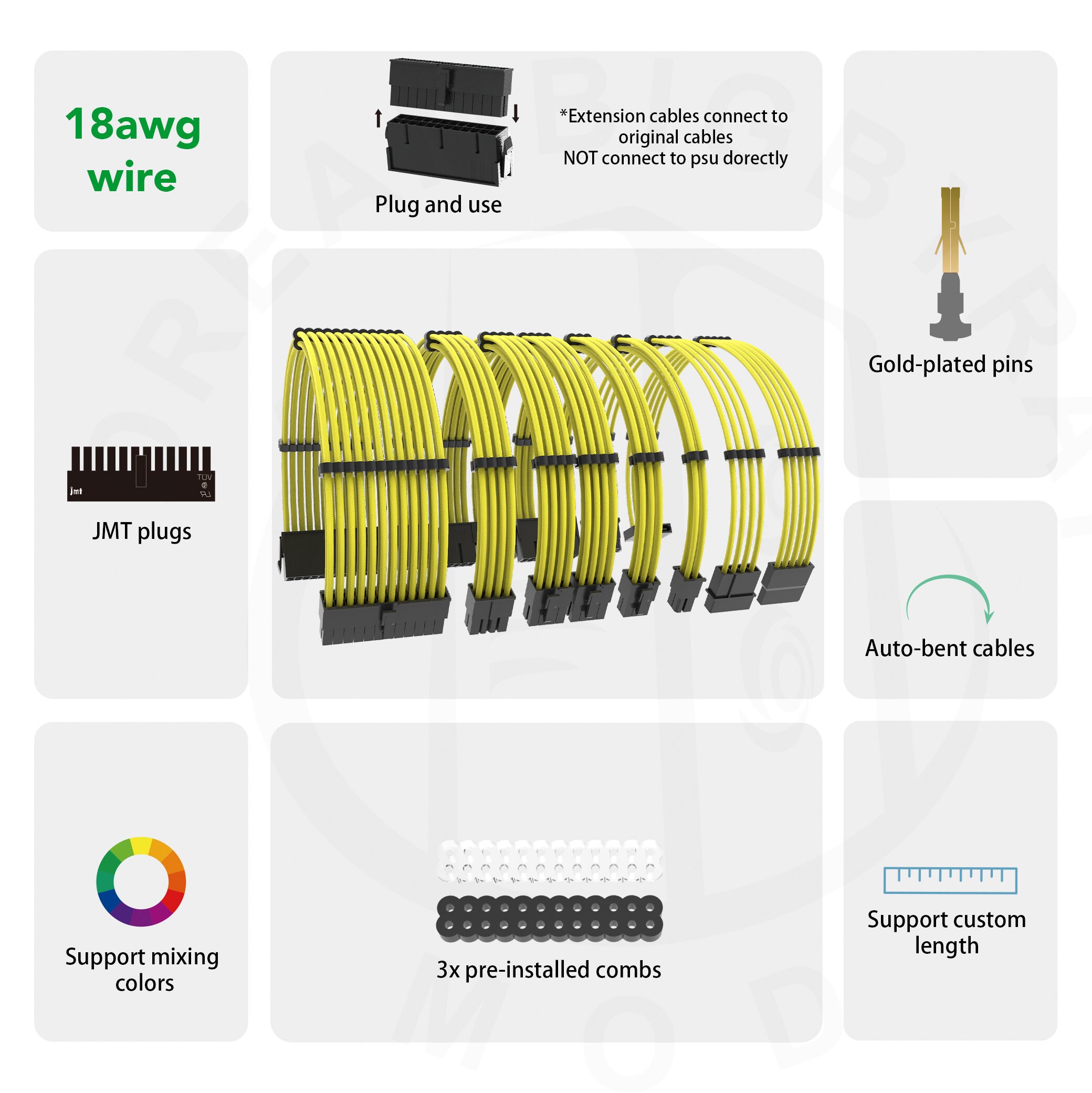 30cm Yellow Pc Psu Extension Cord Cpu8pin Mobo 24pin Cable | Etsy