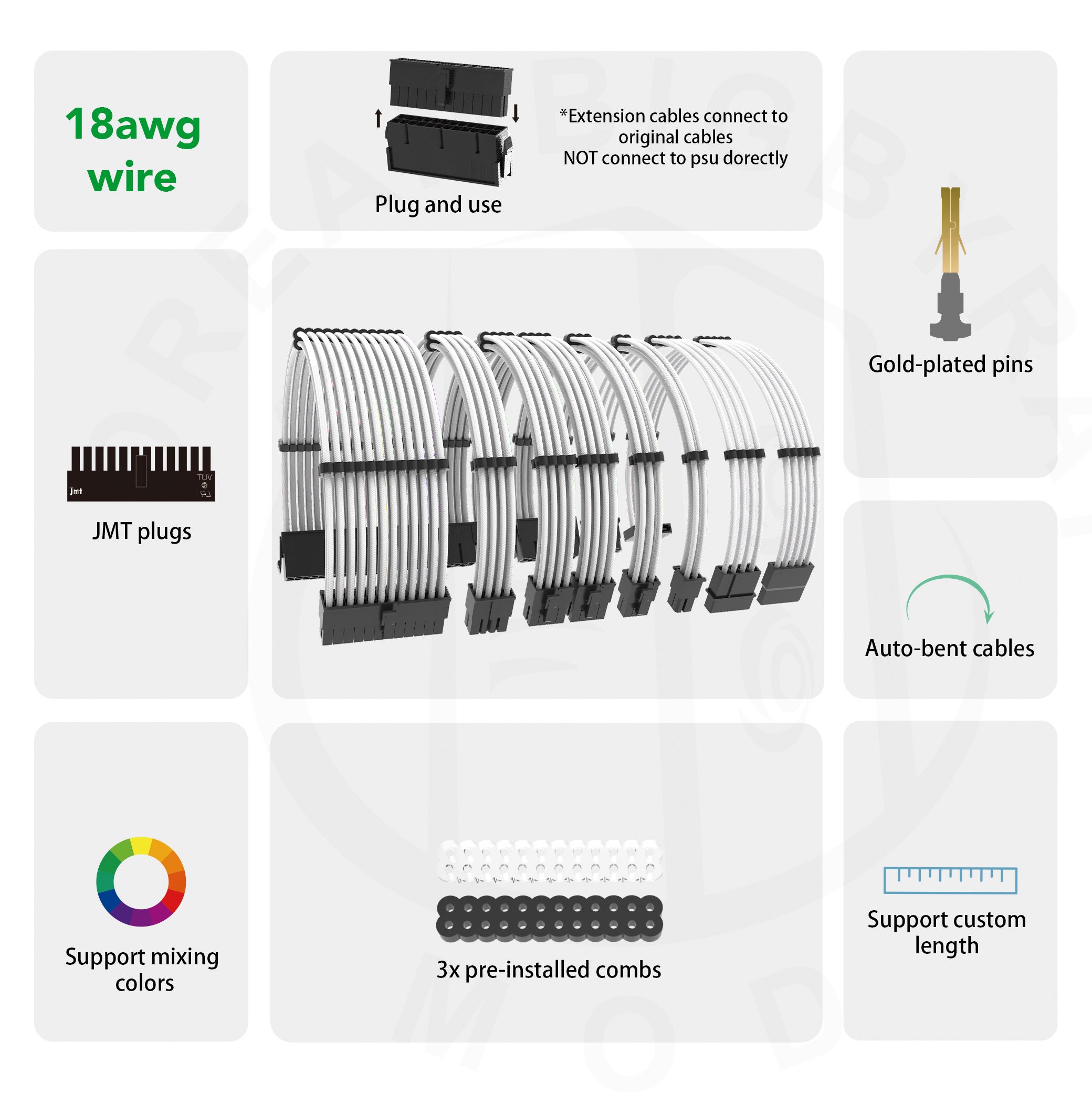 White Color Sleeved PC Psu Extension Cable Cpu Gpu Sata | Etsy