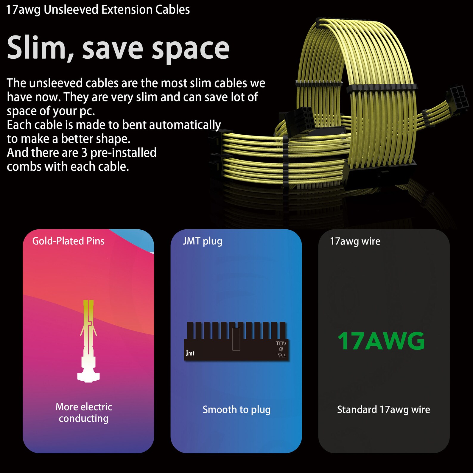 30cm clear yellow unsleeved computer psu extension cables | Etsy