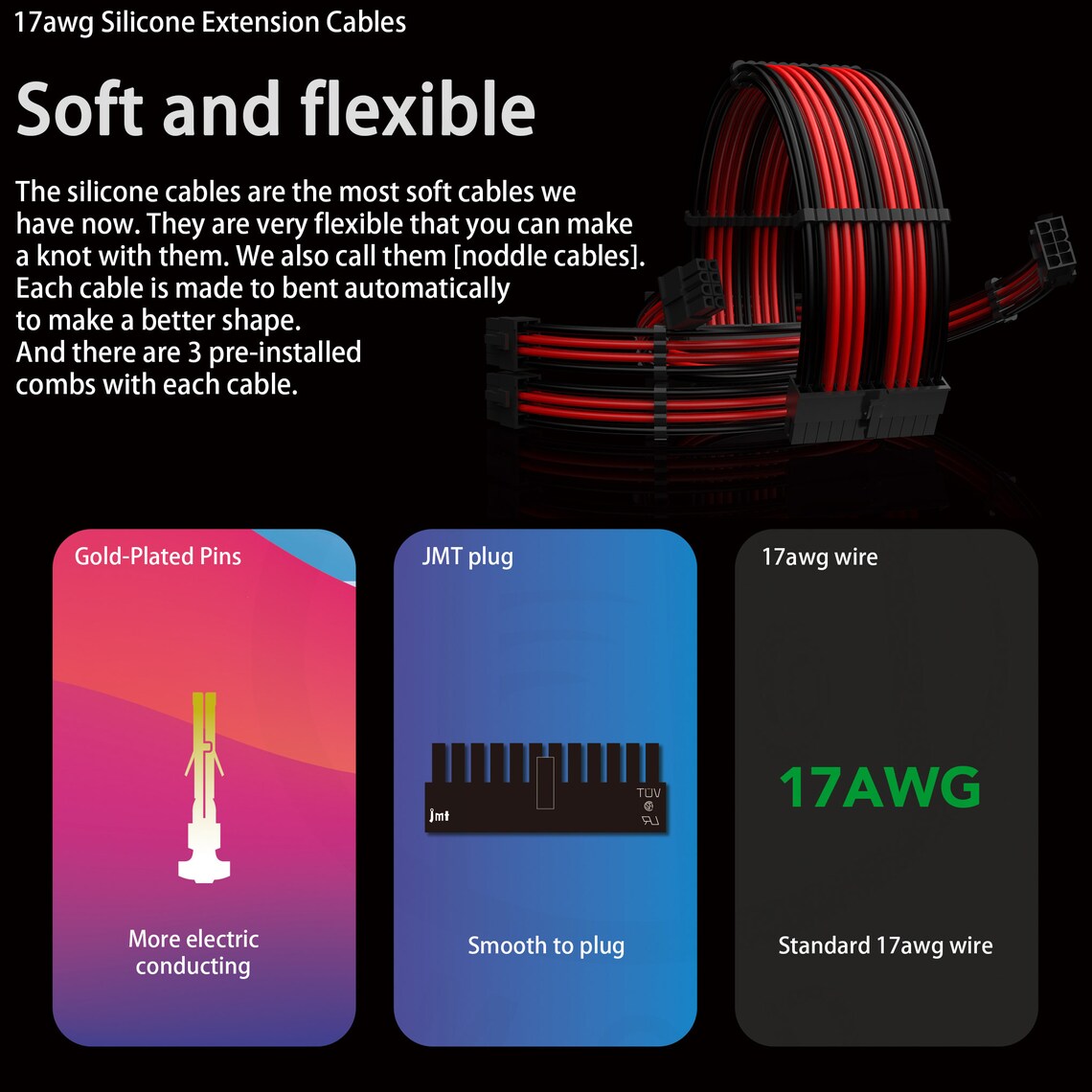 Black Red Silicone Pc Psu Extension Kits 30cm Atx Gpu Pcie - Etsy