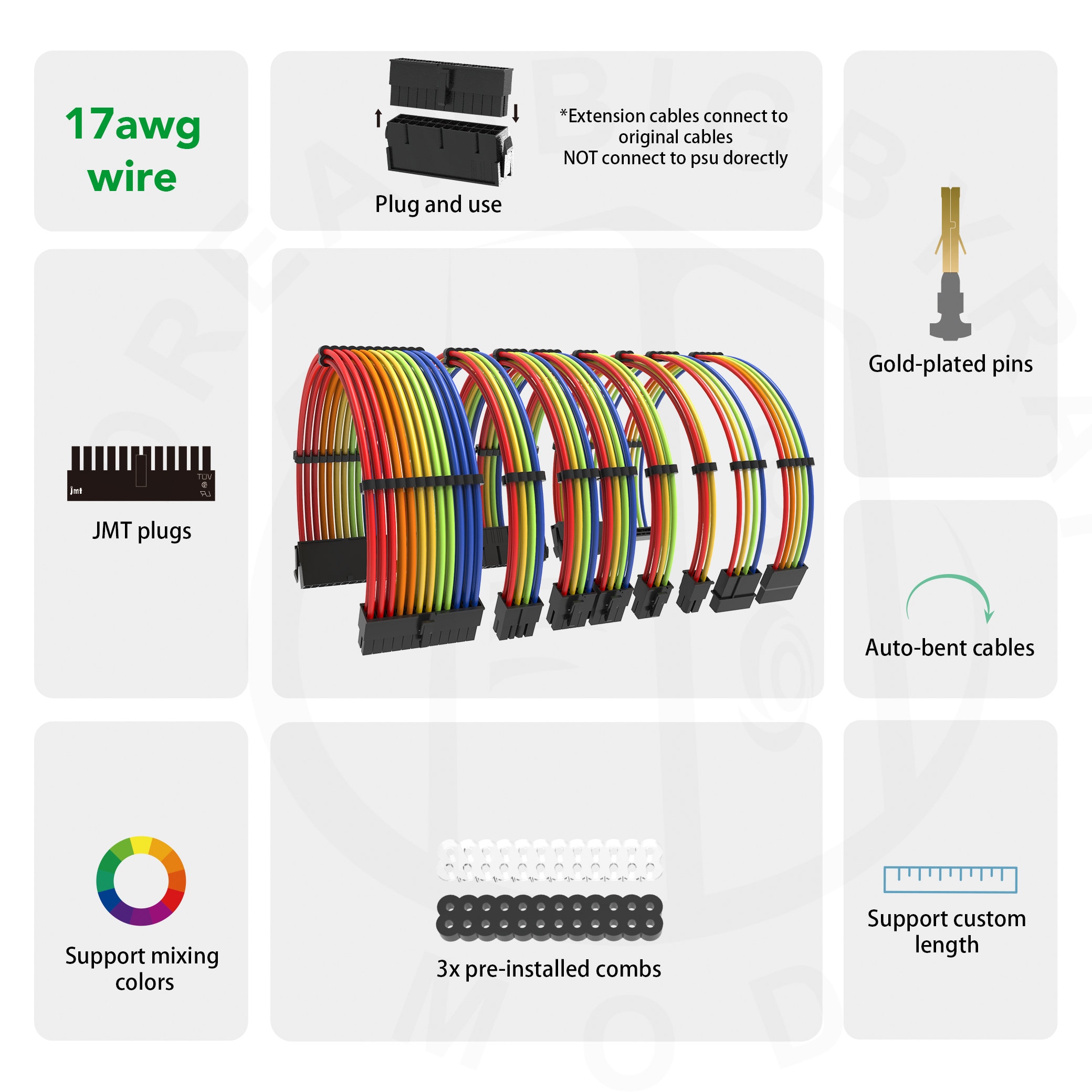 Rainbow Color Silicone Pc Psu Extension Kits 30cm Atx Gpu Pcie - Etsy