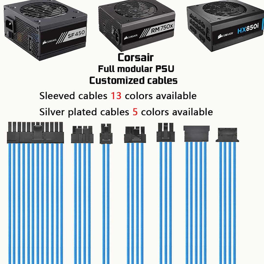 Customized Corsair Full Modular Psu Cables Sleeved Silver Plated Cables ... Customized Corsair Full Modular Psu Cables Sleeved Silver Plated Cables ...
