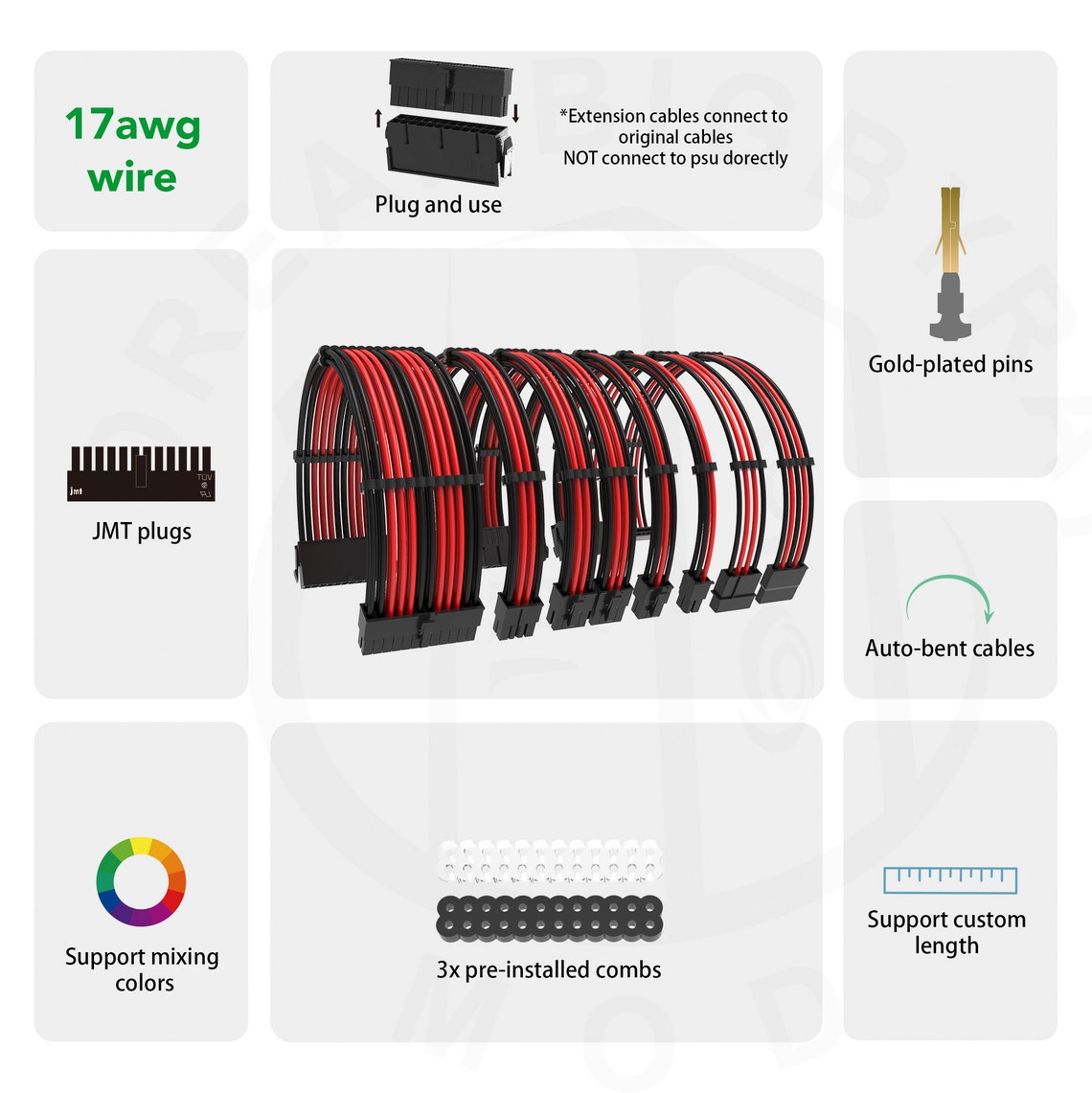 Black Red Silicone Pc Psu Extension Kits 30cm Atx Gpu Pcie - Etsy