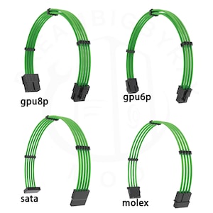 30cm Green Sleeved Psu Extension Cables Gpu Sata Cpu Cord Ide Extension ...