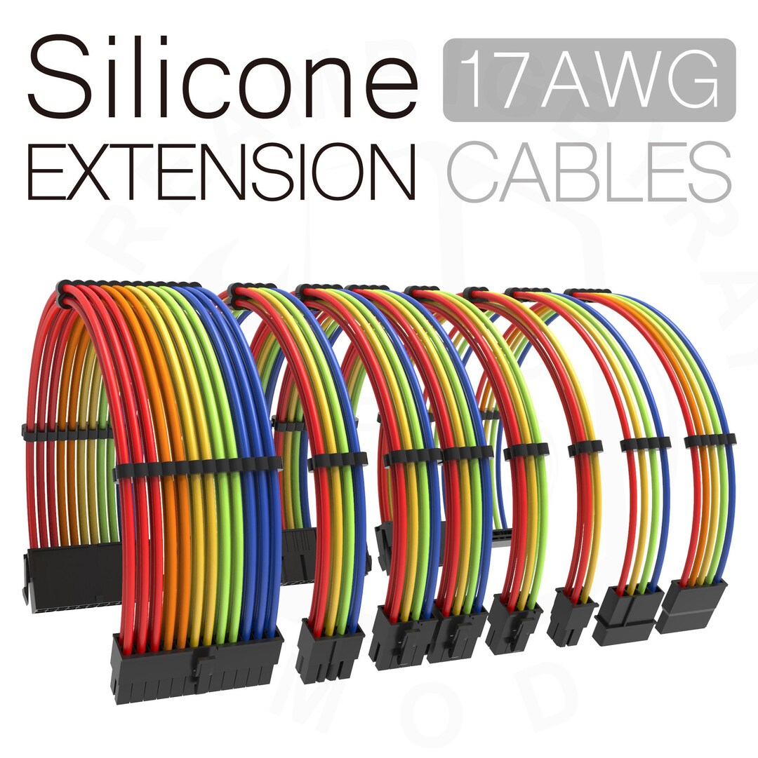 Rainbow Color Silicone Pc Psu Extension Kits 30cm Atx Gpu Pcie - Etsy