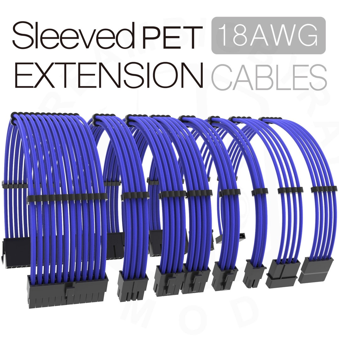 Sleeved Dark Blue Pc Psu Extension Cable 30cm Cpu Gpu Cable Support ...