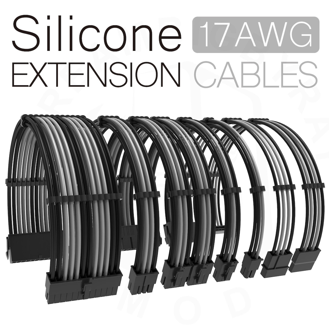 Black and Gray Silicone Pc Psu Extension Kits 30cm Atx Gpu Pcie - Etsy