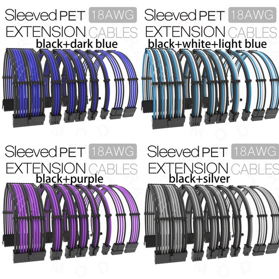 18awg Sleeved Pet Mixed Colors Psu Extension Cables Kit Atx - Etsy Sweden