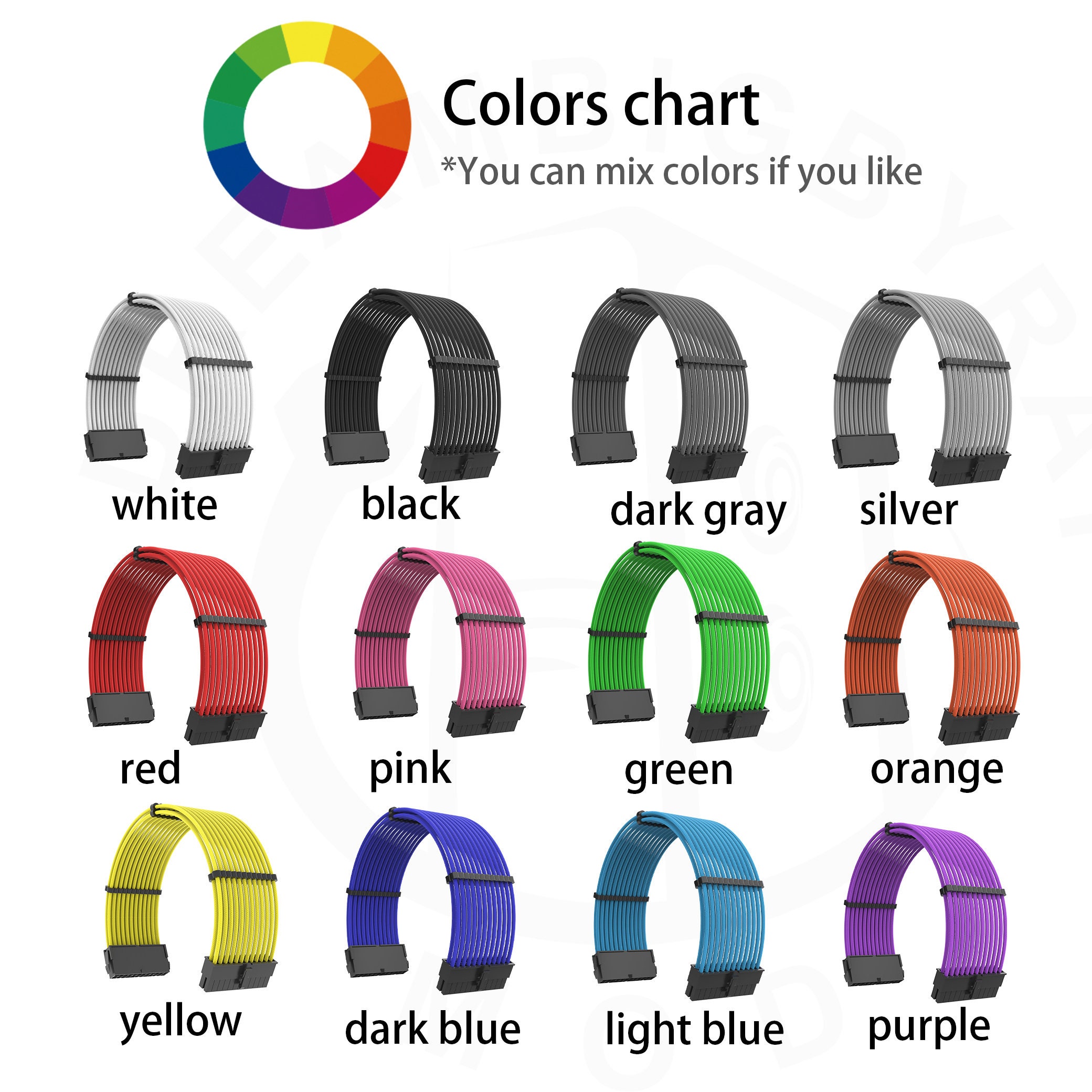 White Color Sleeved PC Psu Extension Cable Cpu Gpu Sata | Etsy