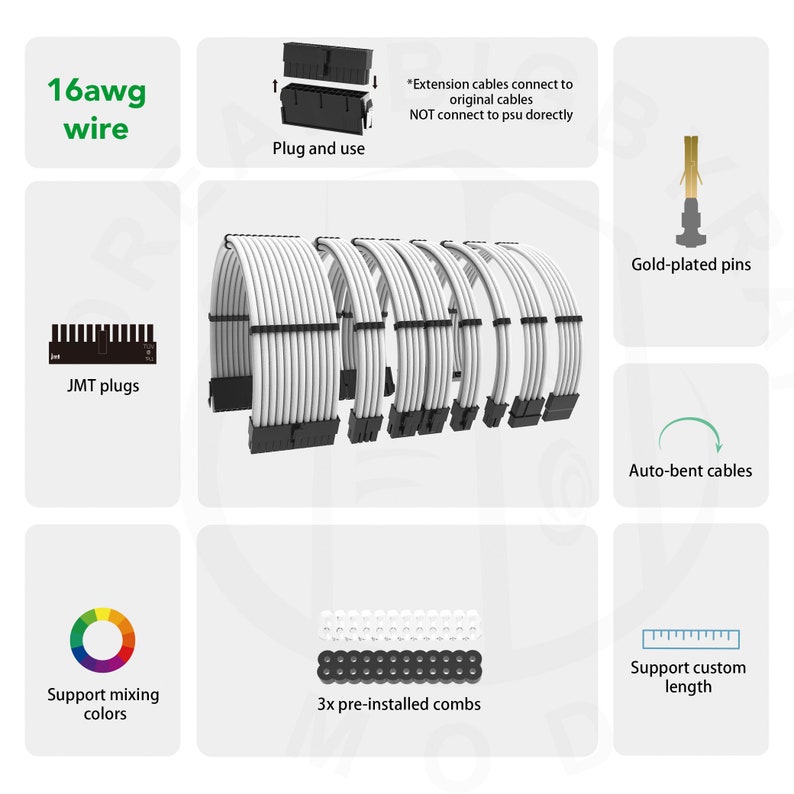 Dreambigbyray Premium 16awg Paracord Psu Extension Cables Kit Atx Pcie ...