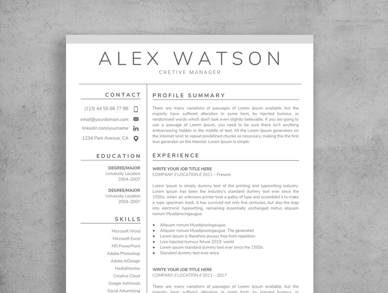 google-docs-resume-template-google-docs-cv-google-resume-etsy