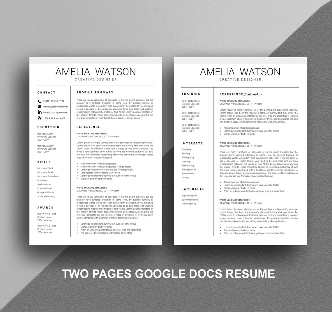 Google Docs Resume Instant Download, Google Resume Template, Google ...