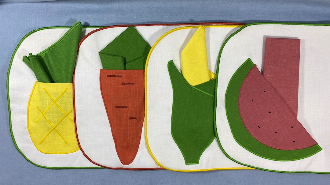 Set of 6 Fruit & Veggie Placemats W/ Coordinating Napkins Pineapple ...