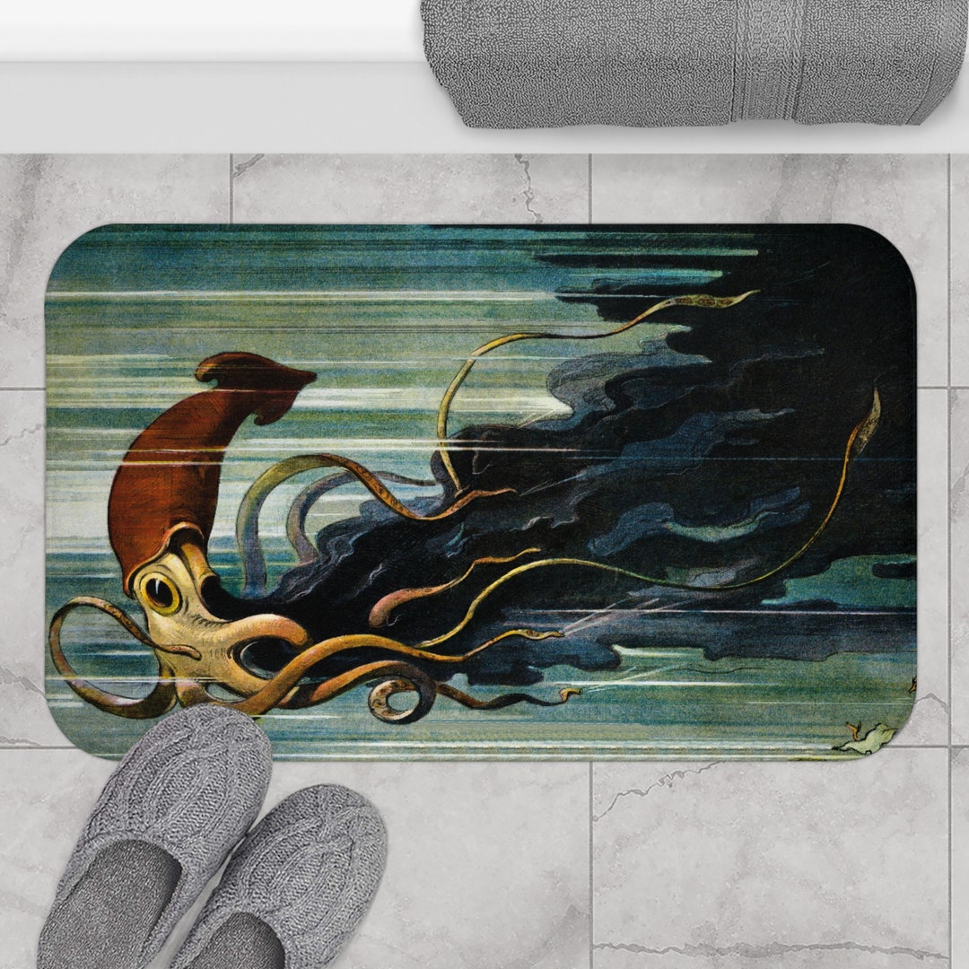 Squid Bath Mat - Squid, Steampunk, Ink, Ocean Creature, Ocean Monster ...
