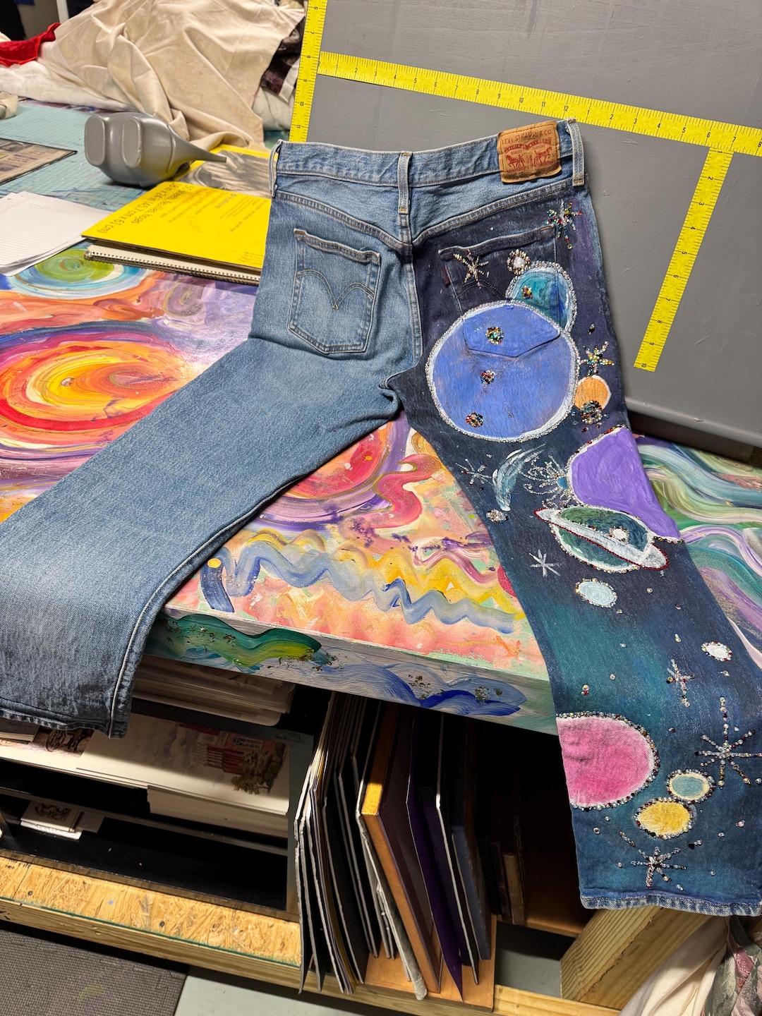 Hand Painted Blue Jeans Moons Planets, and Stars - Etsy