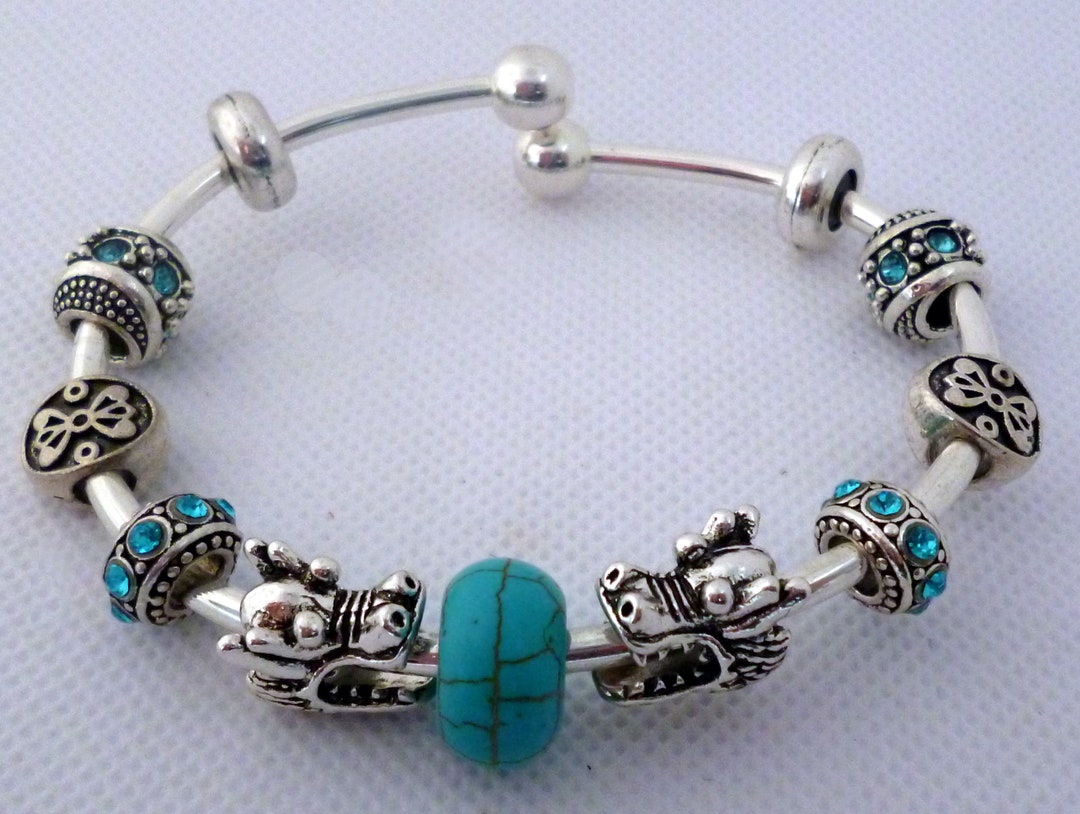 Charm Bracelet Type Pandora Blue Dragon Jonc Designer Artisan France ...