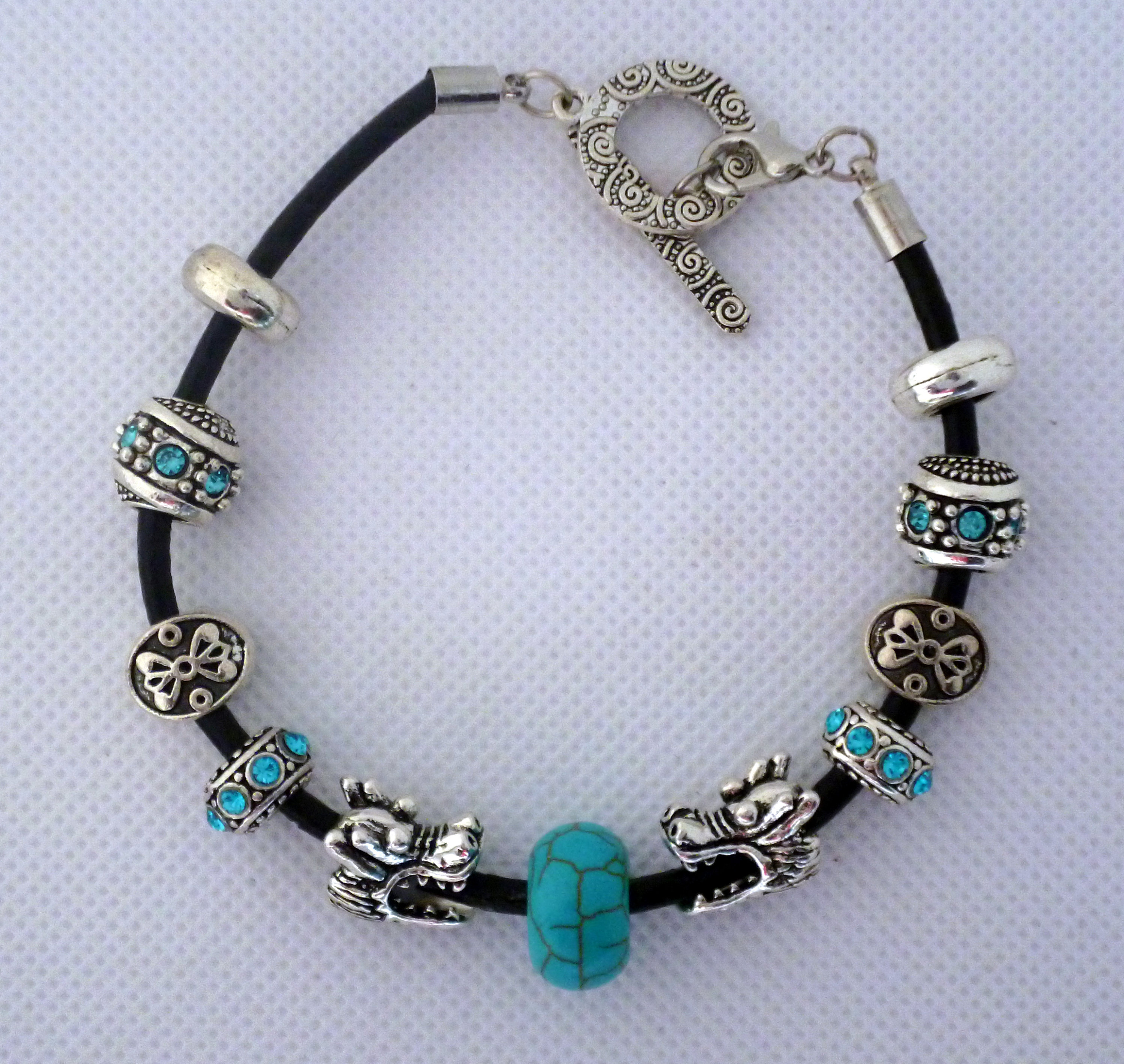 Charm Bracelet Type Pandora Blue Dragon Leather Toggle Door Toggle ...