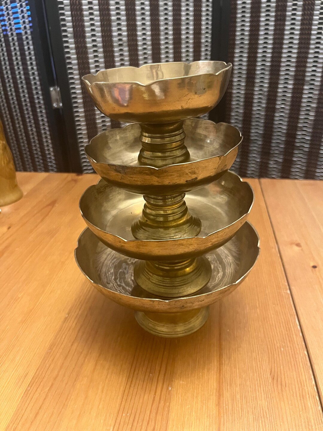 Four Vintage Brass Stacking Pedestal Bowls - Etsy