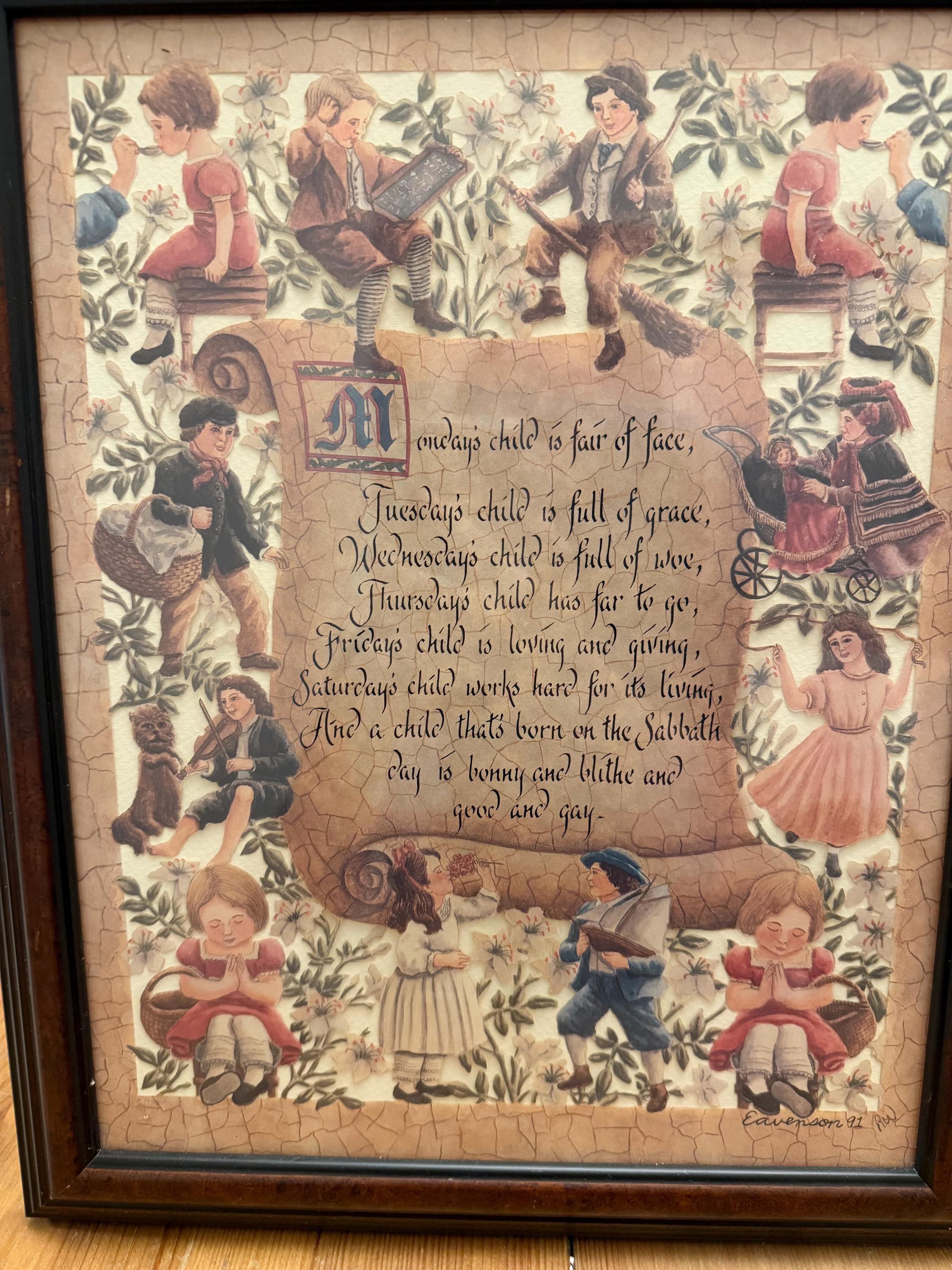 Scissor Cut “monday’s Child” Poem Hand Cut and Signed - Etsy