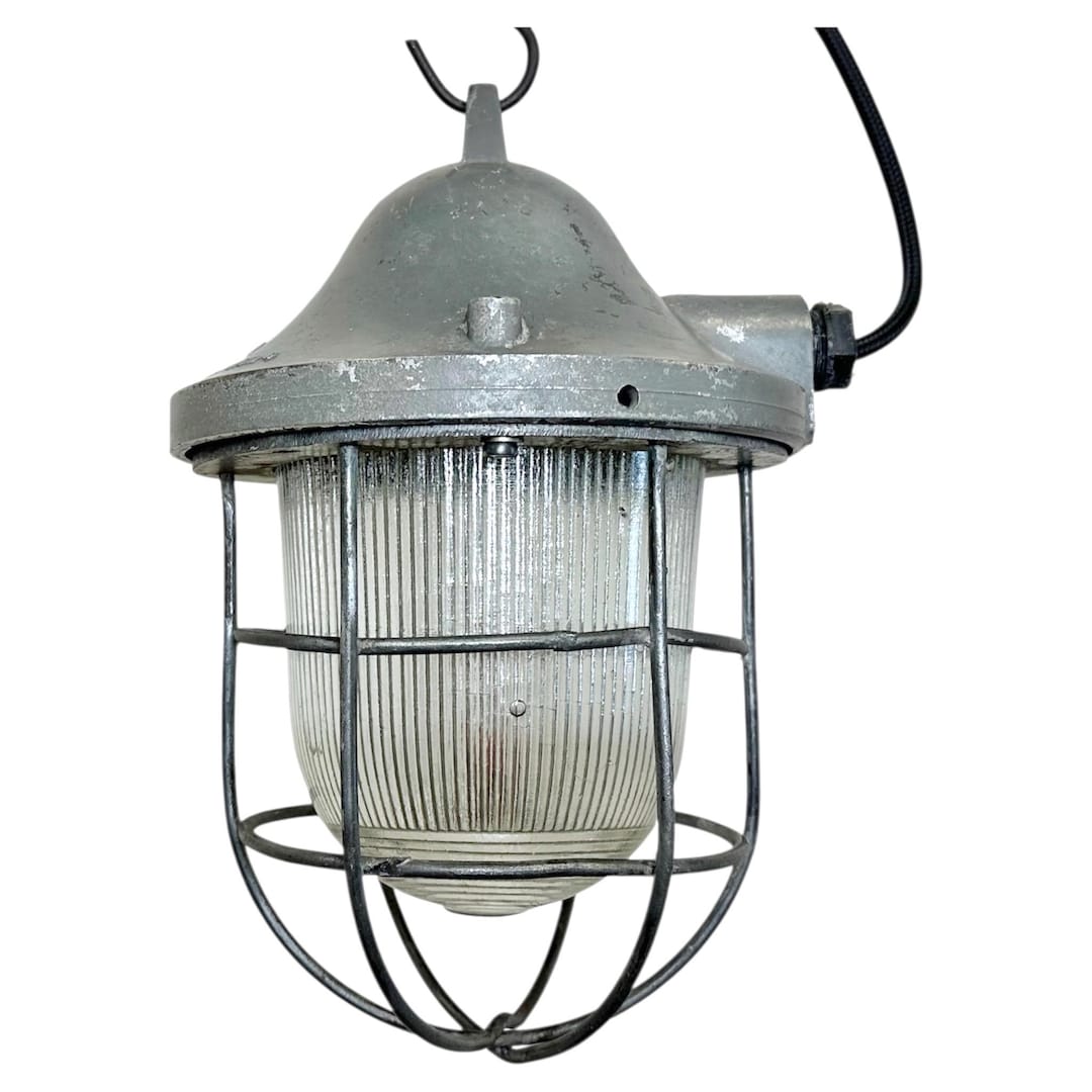 Grey Industrial Bunker Cage Light From Polam Gdansk, 1970s - Etsy