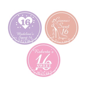 Sweet 16 Birthday Favors Personalized Round Labels Stickers, Sweet 16 ...