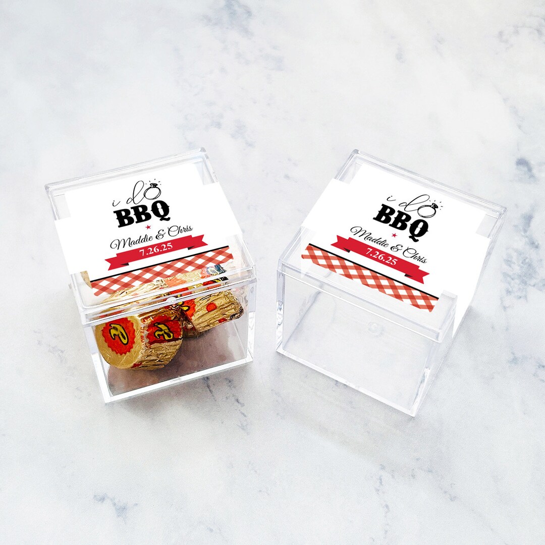 Personalized Acrylic Square Boxes With I Do BBQ Barbecue Labels ...
