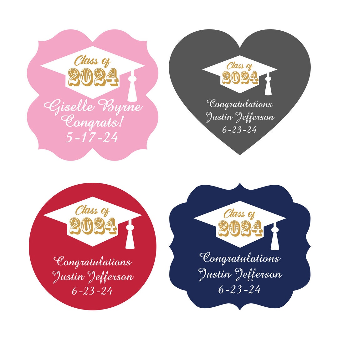 Set of 20 Personalized Graduation Class of 2024 Fancy Shaped Labels ...
